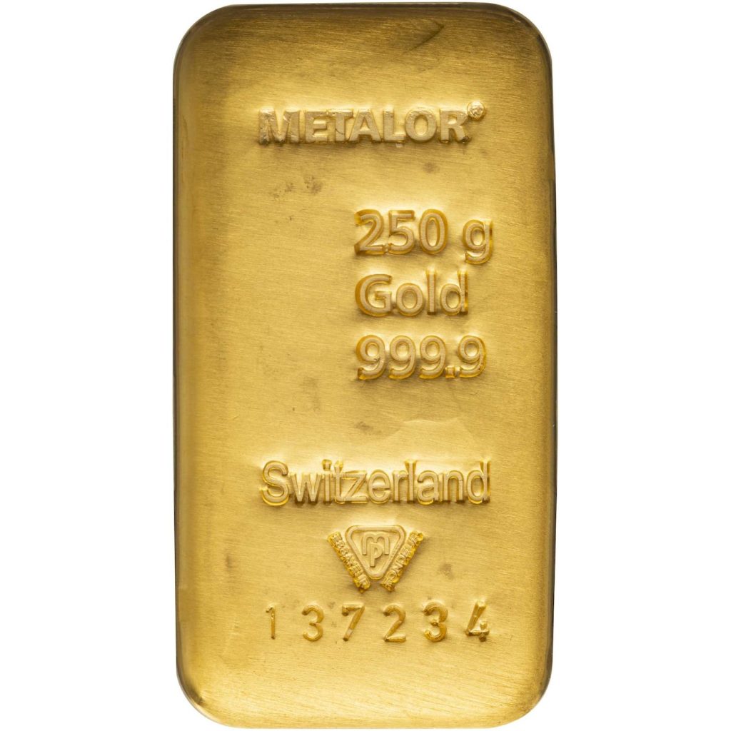 Metalor 250g Cast Gold Bullion Bar - RPS Bullion